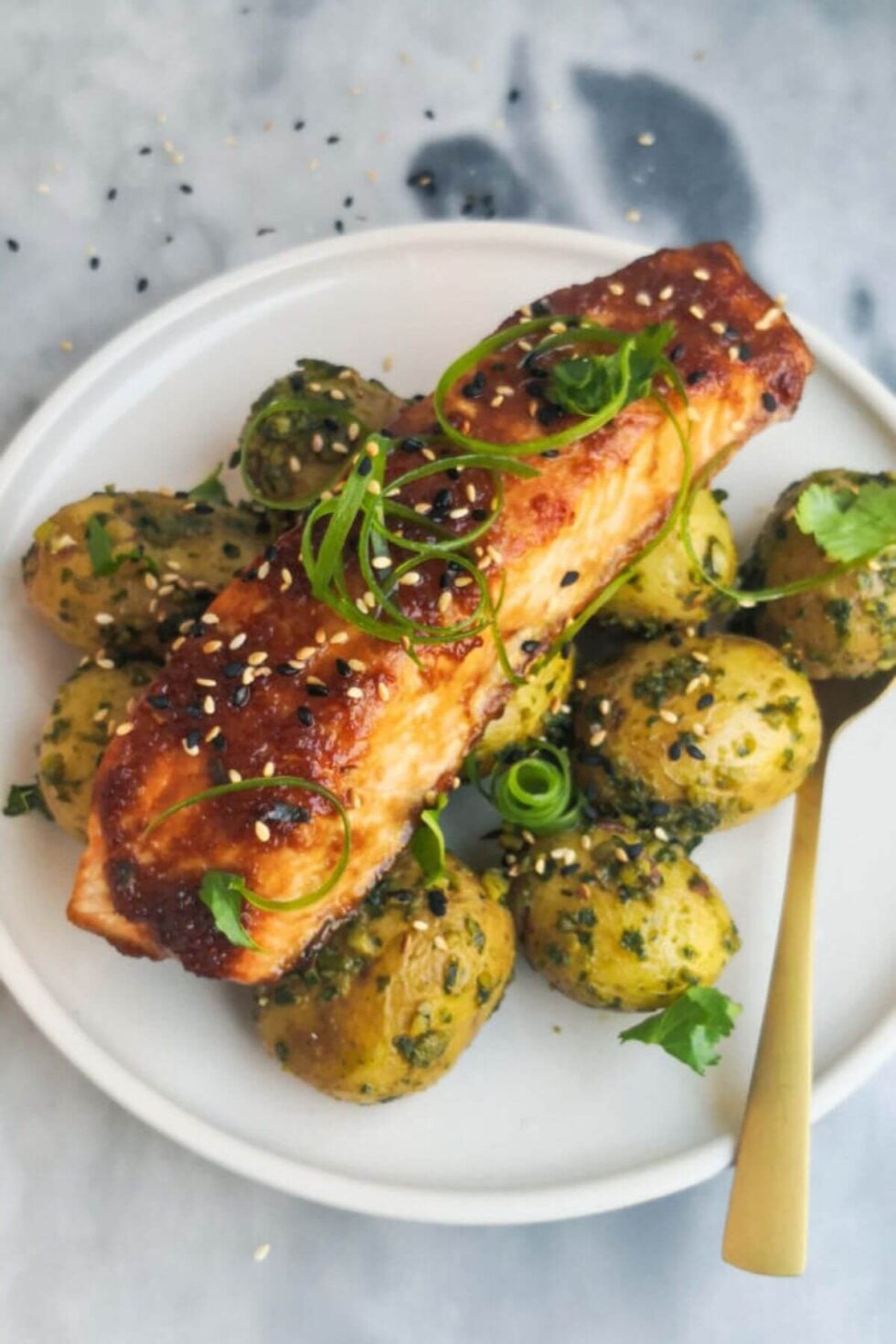 Miso Grilled Salmon with Herby Potatoes - Dished by Kate