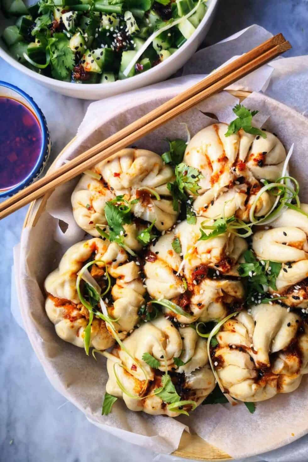 Sticky Korean Chicken Steamed Buns - Dished by Kate