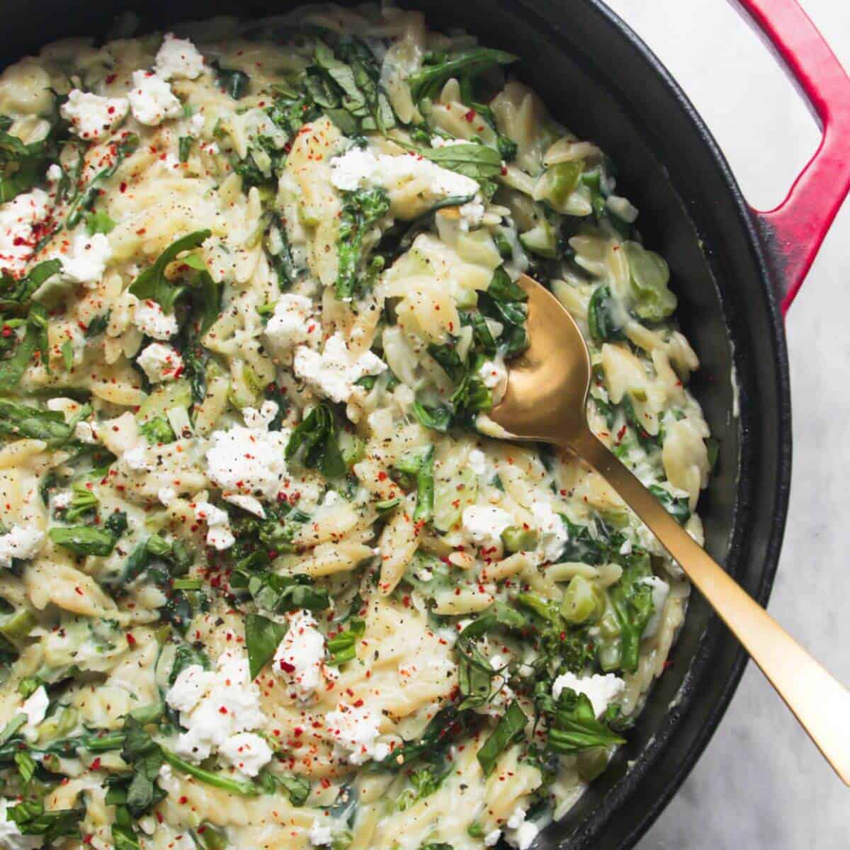 Creamy Spinach and Feta One Pot Orzo - Dished by Kate
