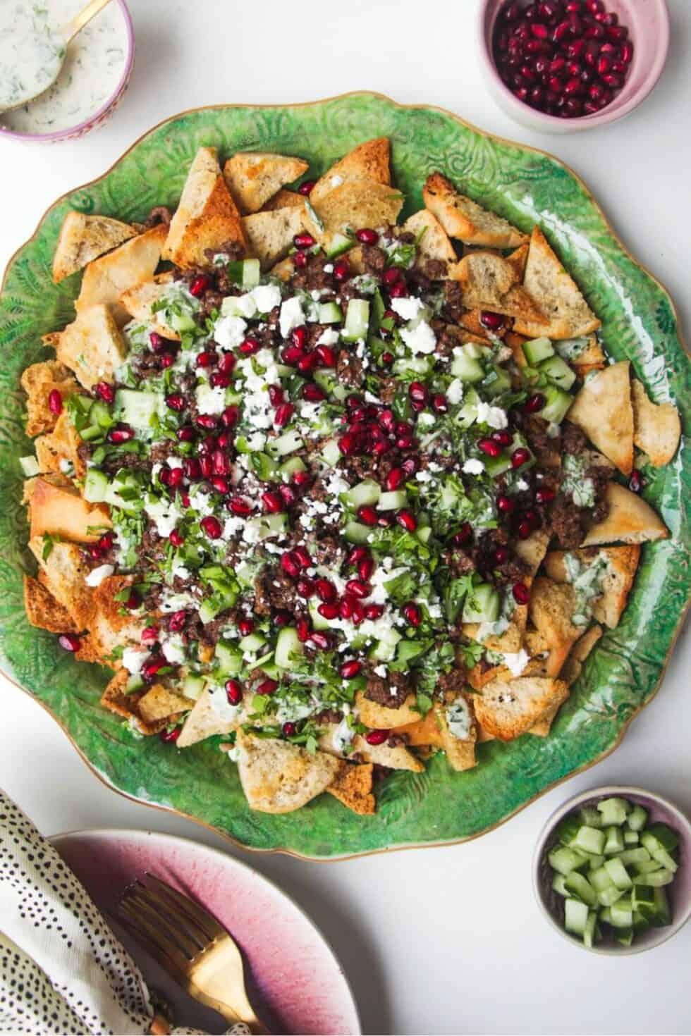 Sticky Beef Fatteh (Middle Eastern Style Nachos) - Dished by Kate