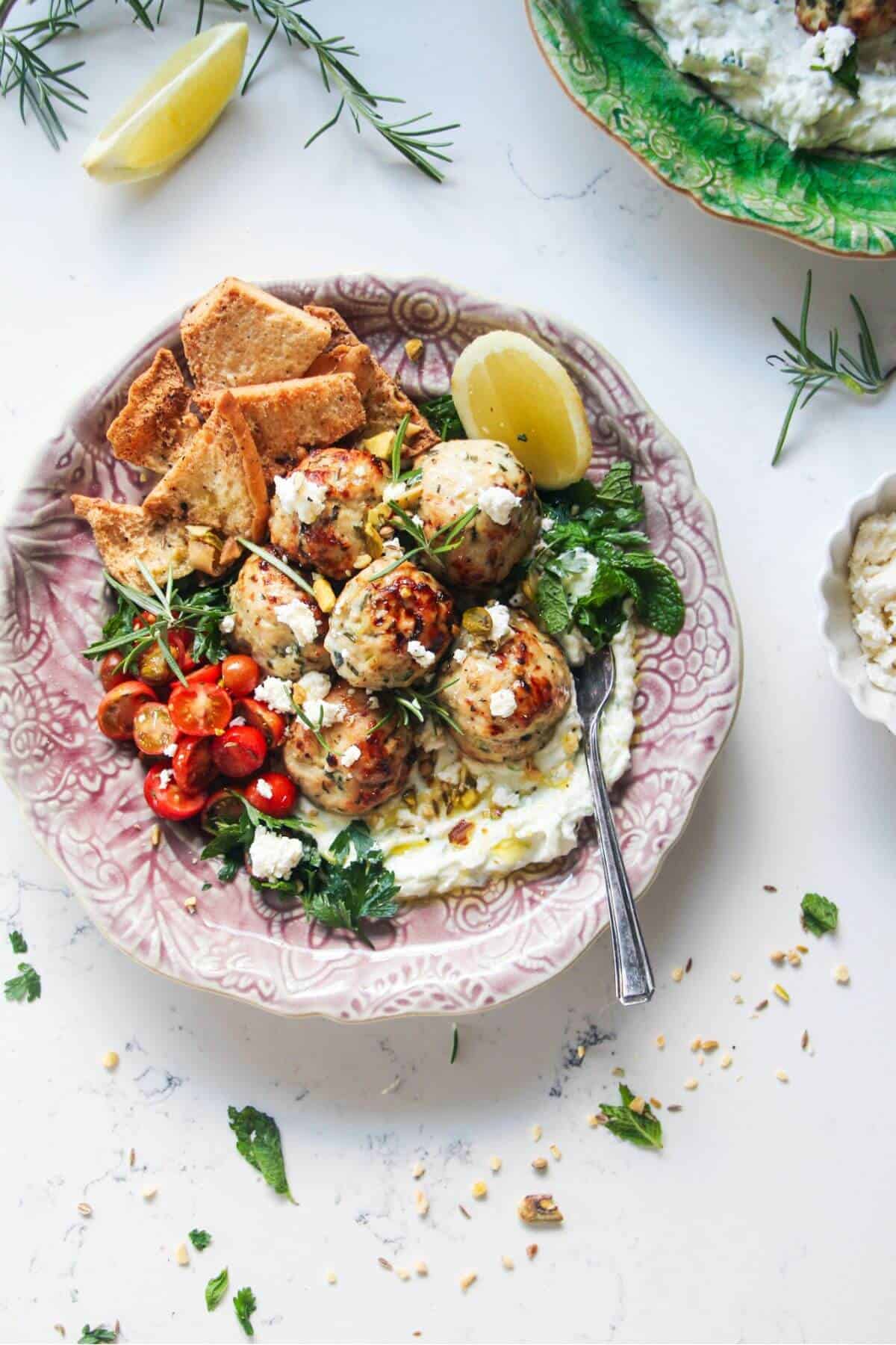 Juicy Greek Chicken Meatballs - Dished by Kate