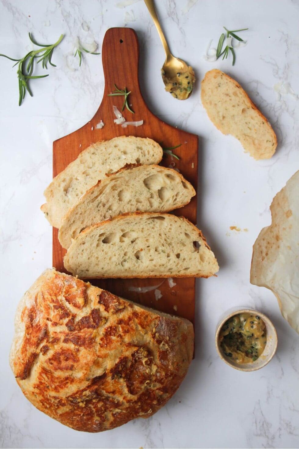 The EASIEST No Knead Rosemary Parmesan Bread - Dished by Kate