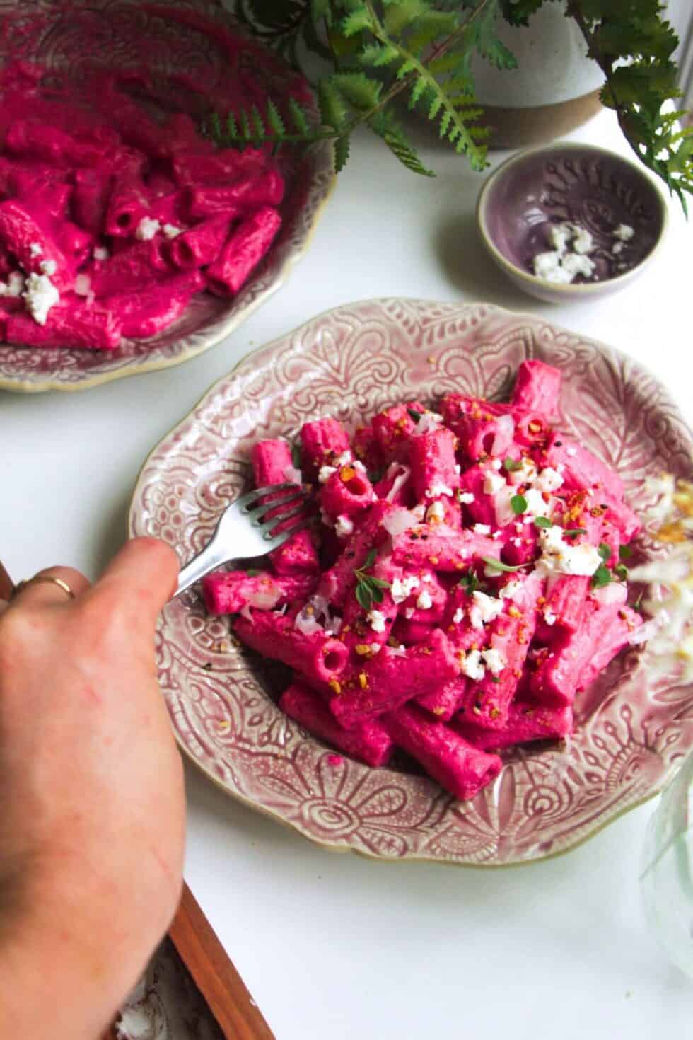 Quick Pink Beet Pasta with Feta - Dished by Kate