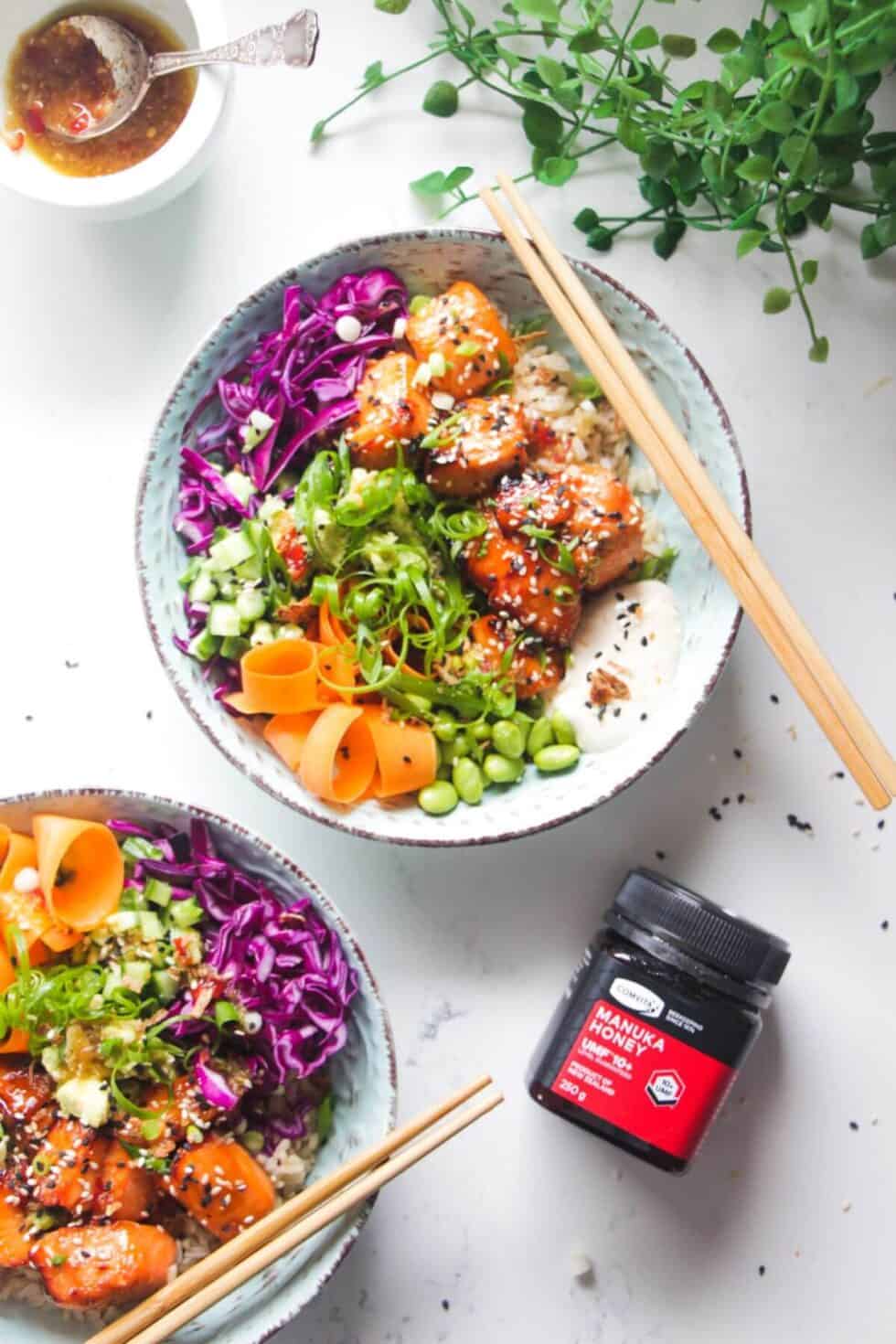 Baked Salmon Poke Bowls (In 30 Minutes) - Dished by Kate