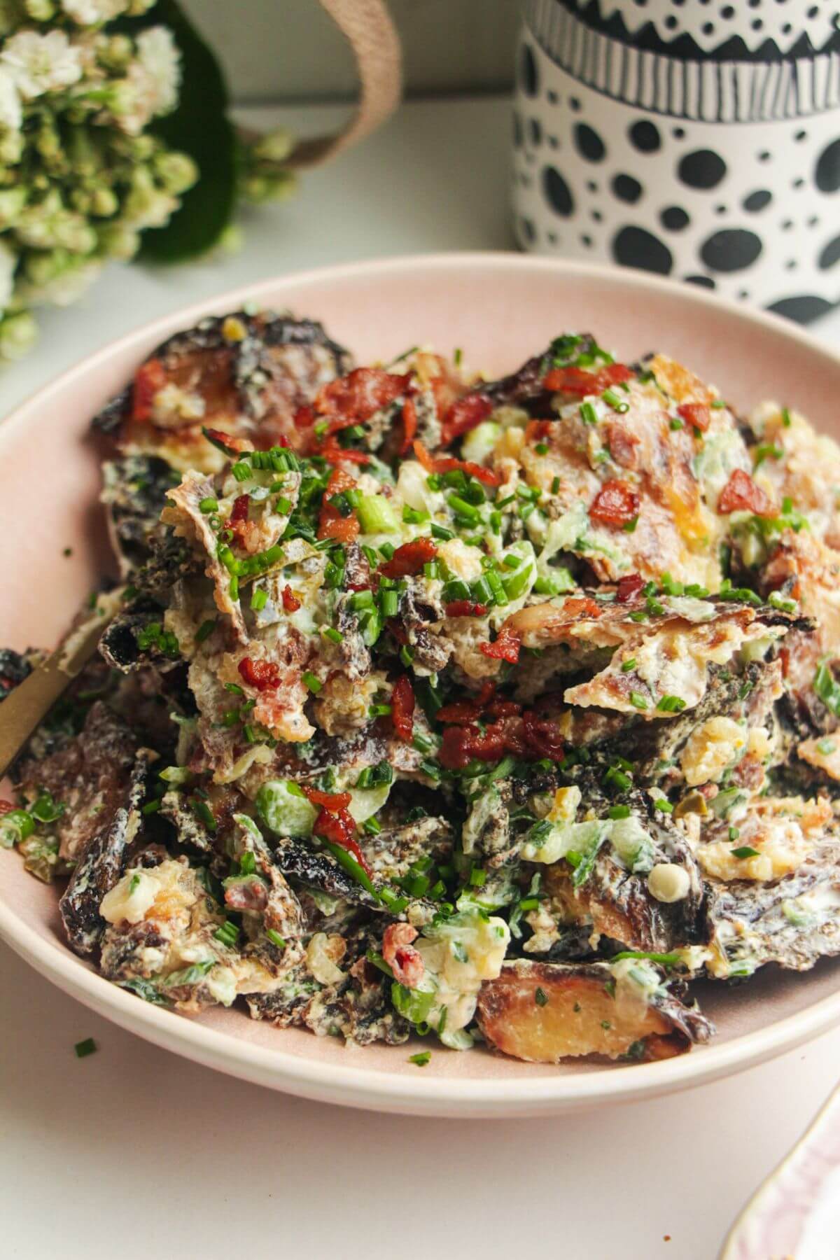 Crispy Smashed Potato Salad with Tzatziki - Dished by Kate