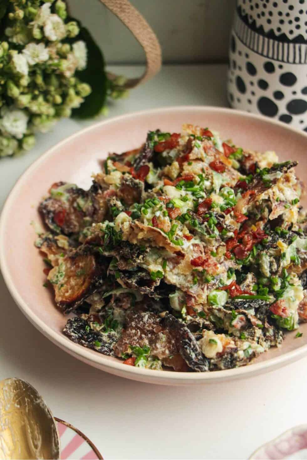 Crispy Smashed Potato Salad with Tzatziki - Dished by Kate