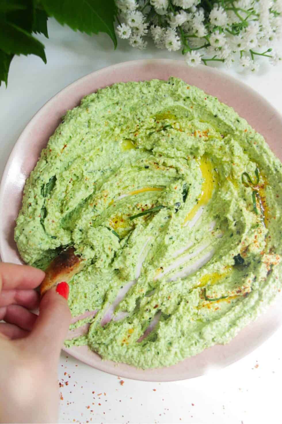 2 Ingredient Whipped Feta Pesto Dip - Dished by Kate